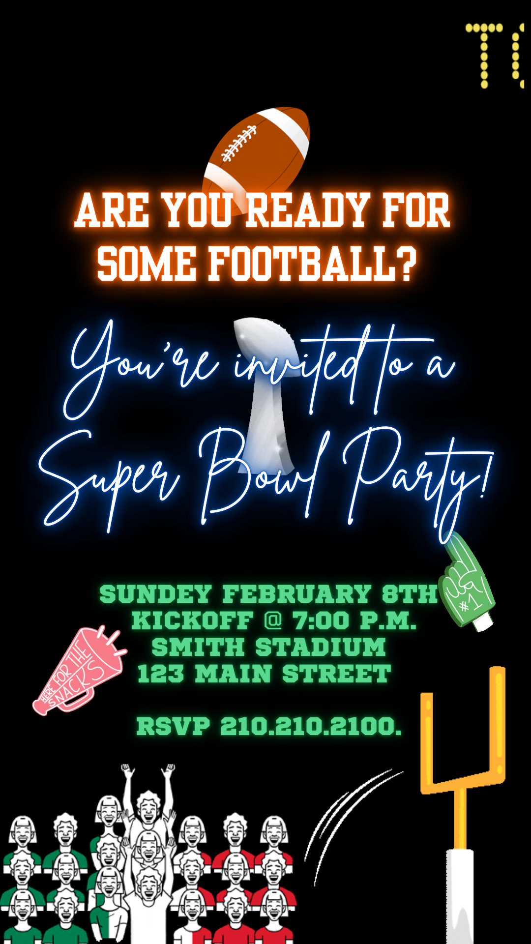 Editable Super Bowl LX Party Video Invitation | Digital Canva Template