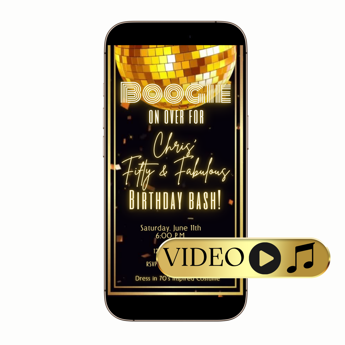Gold Disco Party Video Invitation | Digital Disco Ball Invite| Editabl