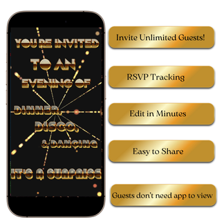 Gold Disco Video Invitation | Digital Studio 54 Invite | Editable Canv