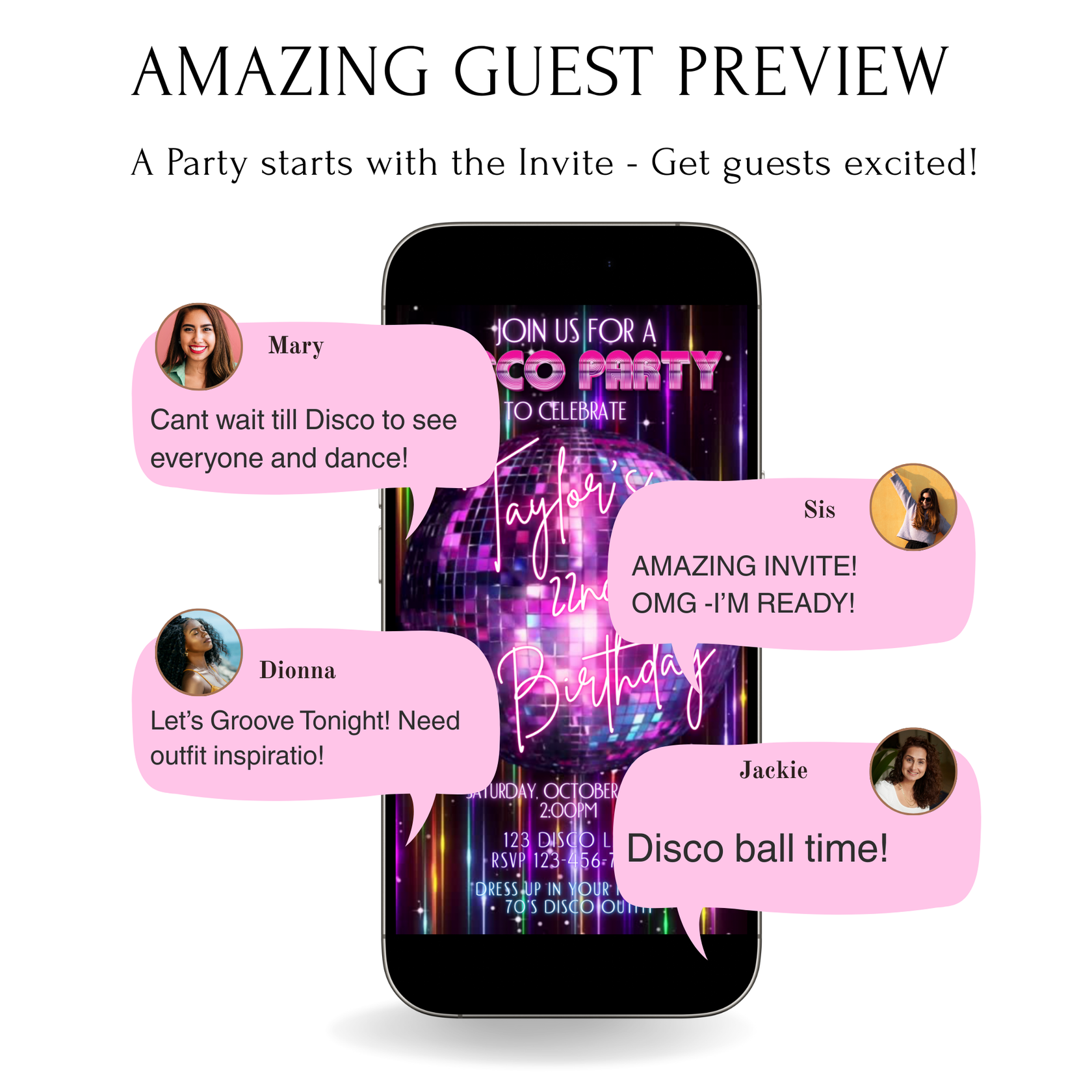 Disco Video Invitation | Animated Disco Ball invite | Digital Canva Te
