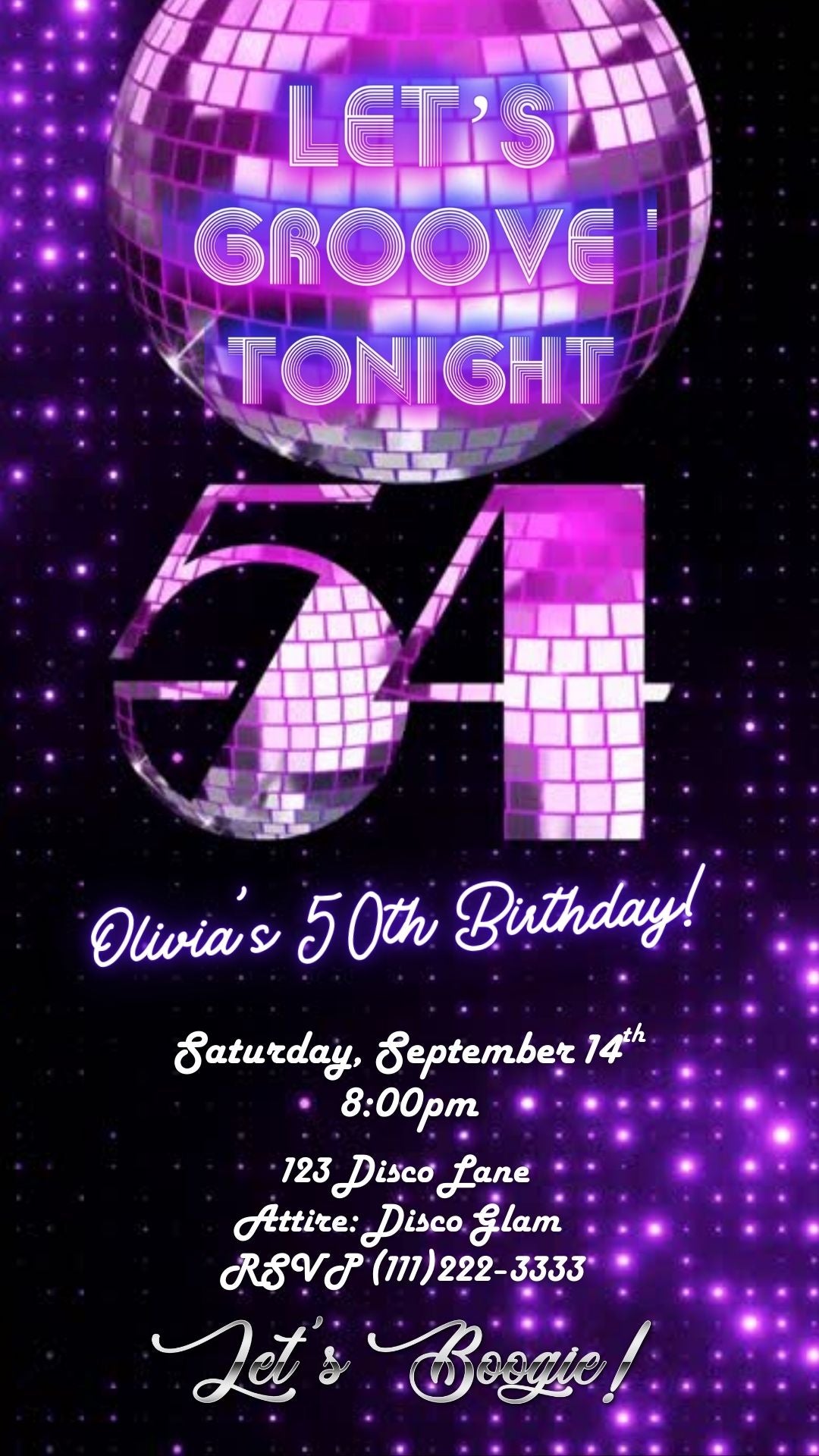 Purple Disco Studio 54 Birthday Video Invitation – Editable Canva ...